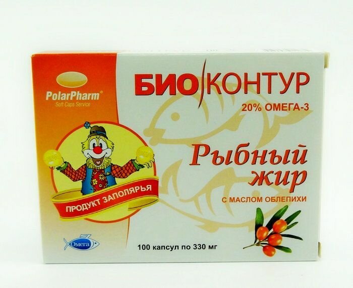 Рыбий жир Биоконтур с маслом облепихи, 100 желатиновых капсул