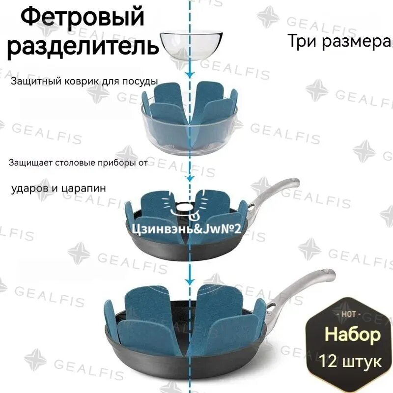 Вкладыш для хранения посуды 38 см х 34 см, 12 шт