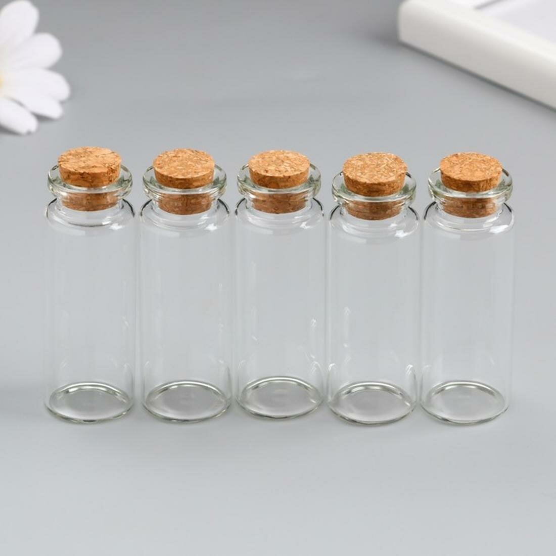 Баночка для хранения с пробкой, стекло, для творчества и декора, набор 5 шт, 14 мл, 6×2.2×2.2 см
