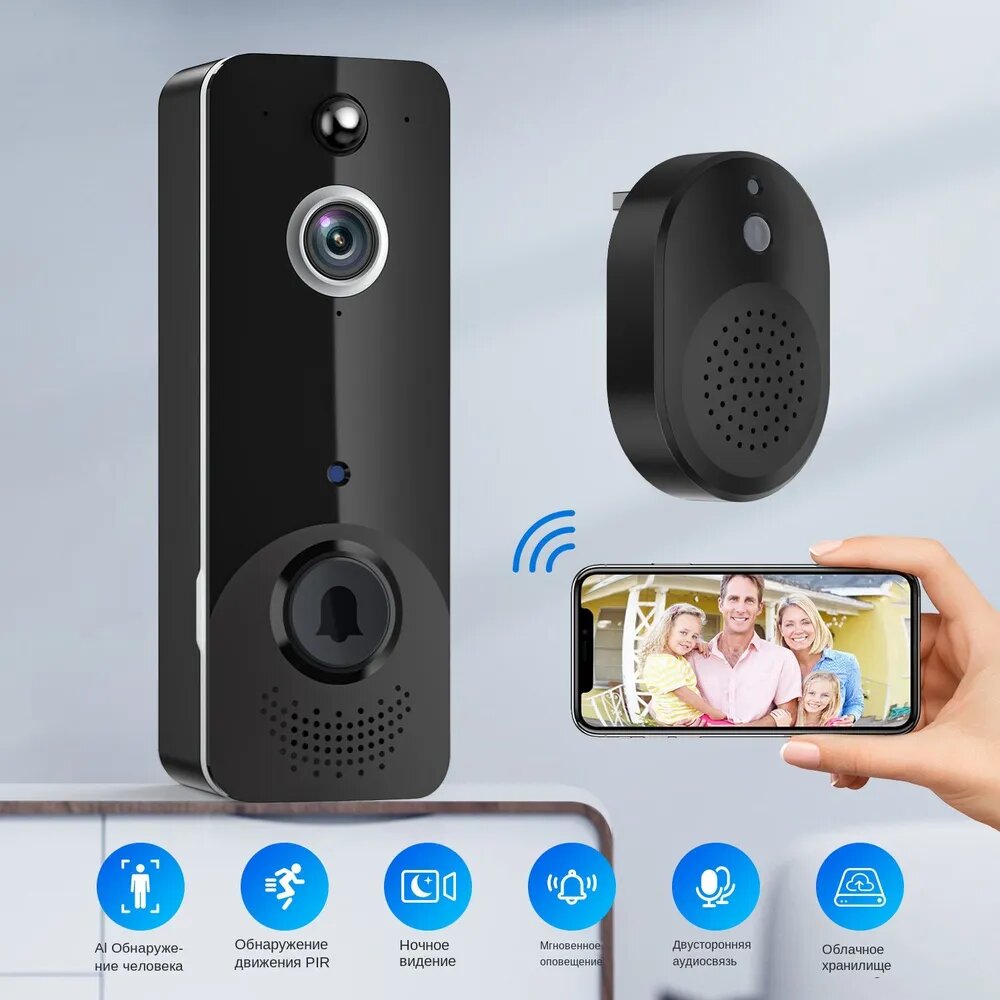 Видеоглазок для входной двери интеллектуальный электронный с высоким разрешением, Визуальный мониторинг с защитой от краж и проникновений