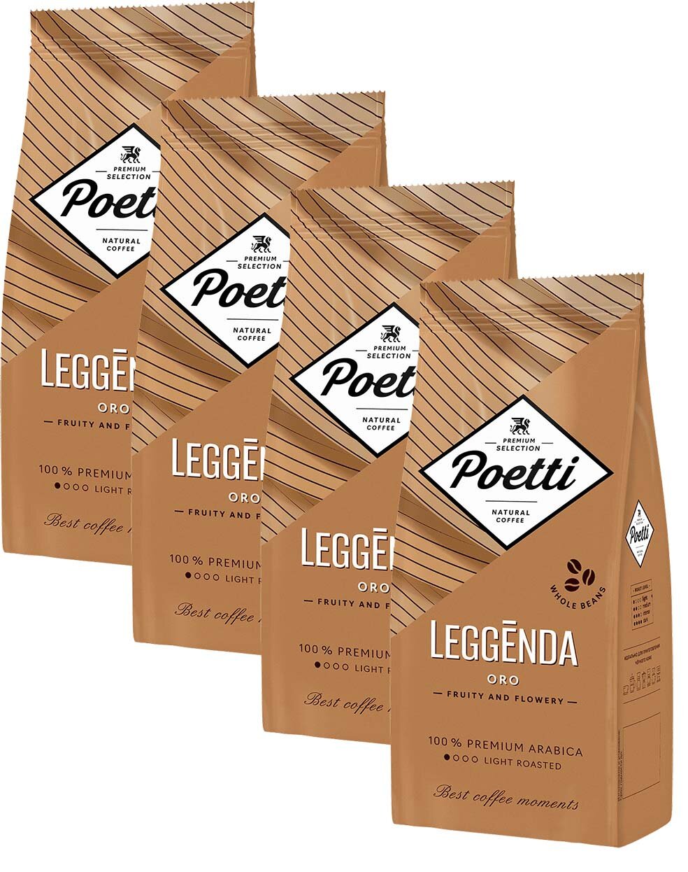 Кофе в зернах Poetti Leggenda ORO 100% Premium Arabica 250 гр. х 4 шт.