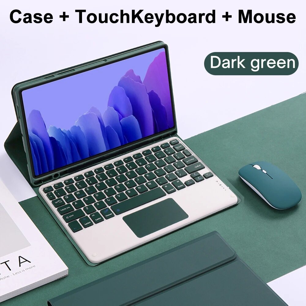 Чехол с Bluetooth-клавиатурой HUAIBX для Samsung Galaxy Tab A7 10,4 Russian Keyboard, Dark Green D