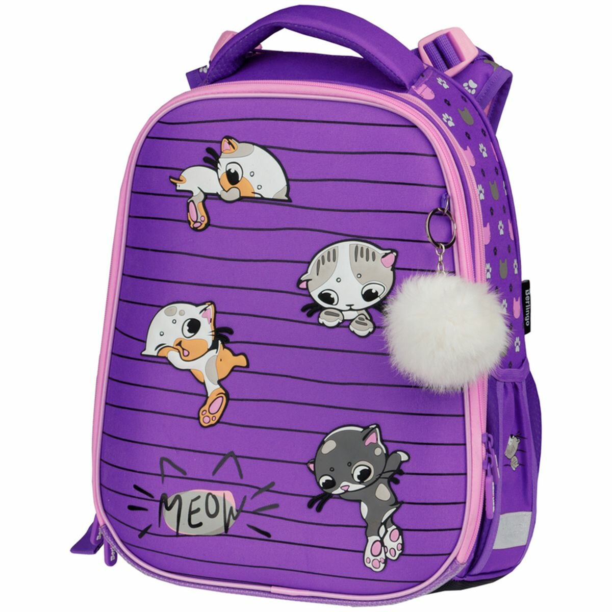 Ранец школьный Berlingo Expert Max "Kittens lilac" 37x28x16см, 2 отделения, анатомическая спинка, дождевик в комплекте (RU07134L)