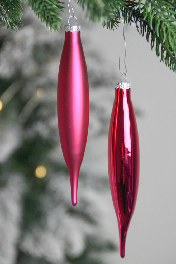 Набор украшений элегантные сосульки, стекло, глянцевые и матовые, 3х15 см, цвет: ягодная фуксия, упаковка 6 шт, Kaemingk 144146