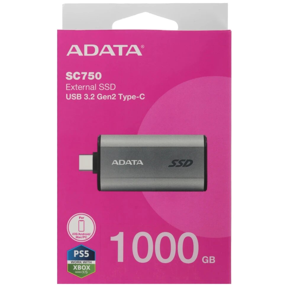 1000 ГБ Внешний SSD ADATA SC750 [SC750-1000G-CCBK], USB 3.2 Gen 2 Type-C