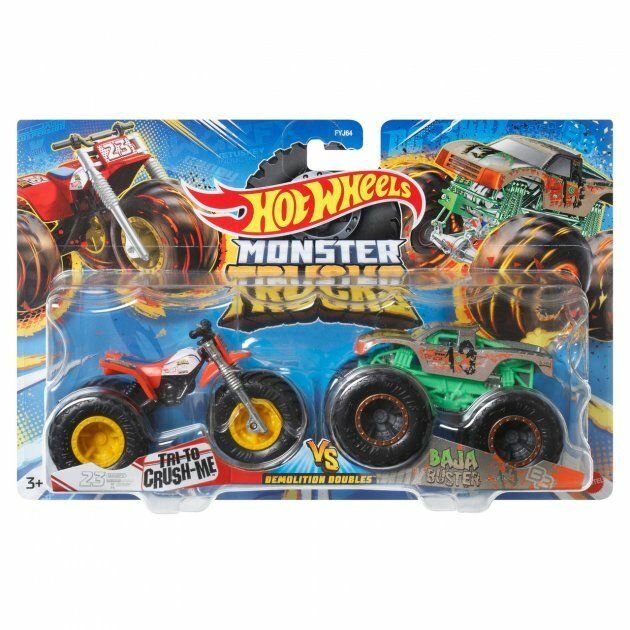 Набор машин Hot Wheels Монстр-Трак Взаимное уничтожение Пламя и Лед Tri to Crush Me VS Baja Buster FYJ64