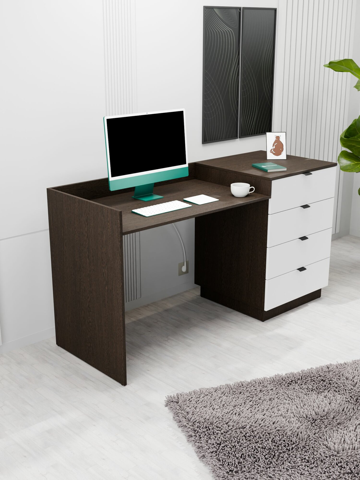 Изумлит Стол письменный для офиса и дома Бридж 163.2х86.6х60 см, корпус венге/ фасад белый