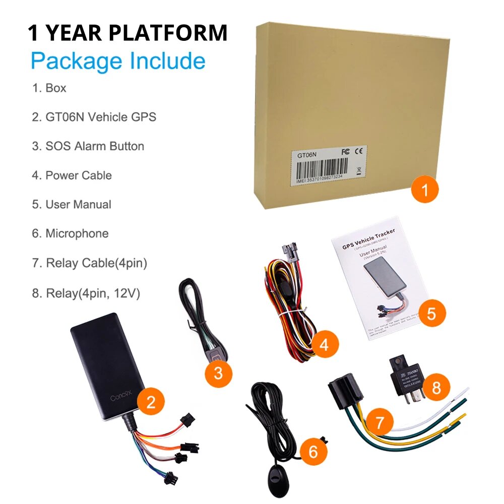 GPS-трекер для автомобиля Jimi GT06N, 2G, с функцией удаленного отключения, 1 Year Platform