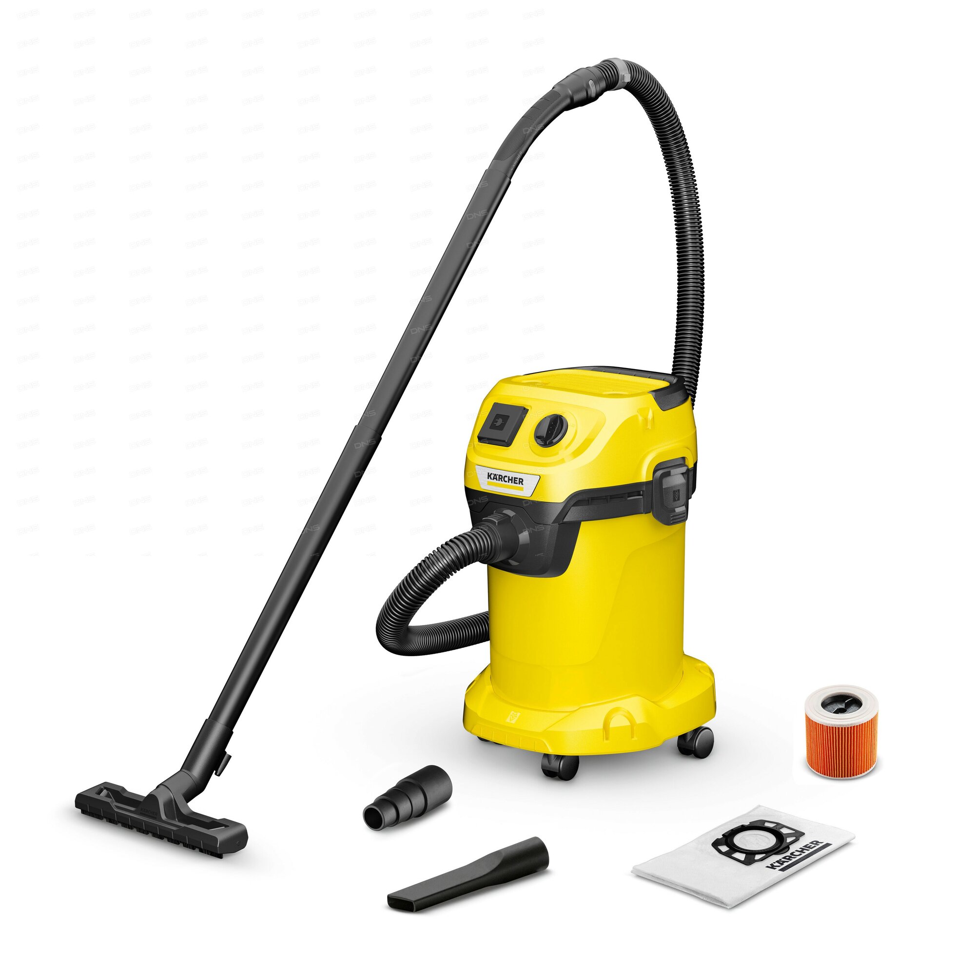 Пылесос Karcher WD 3 P, мощность 1000 Вт, 19 литров, с розеткой