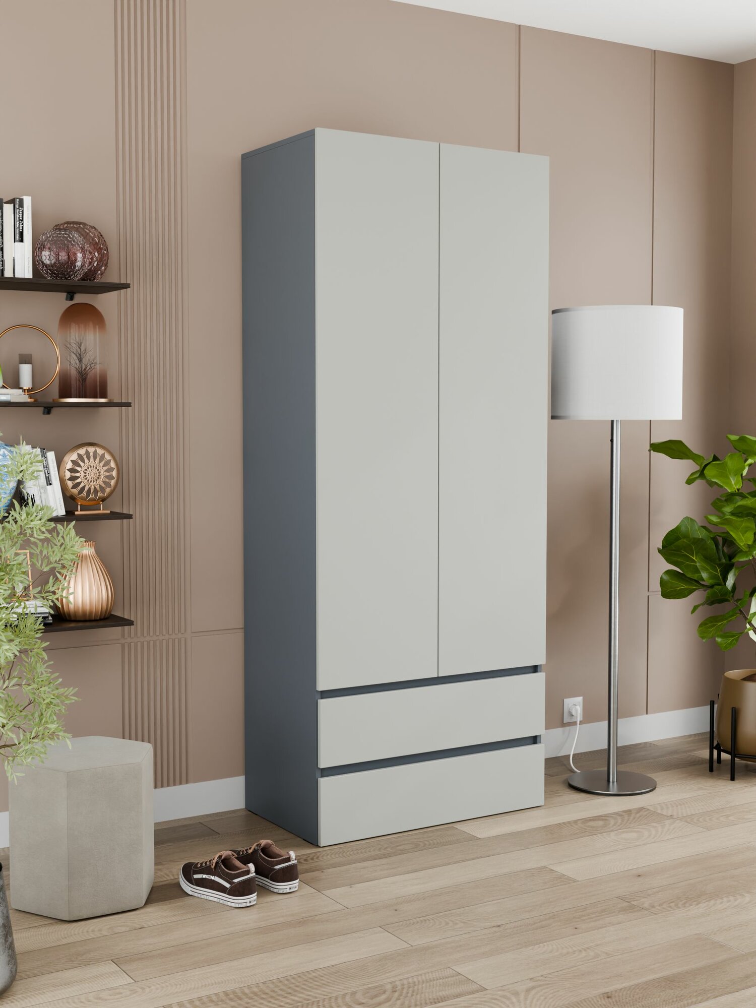 Шкаф распашной для одежды 2-х дверный атлант со штангой 212х81.2х47.6 см, графит - шиншилла серая