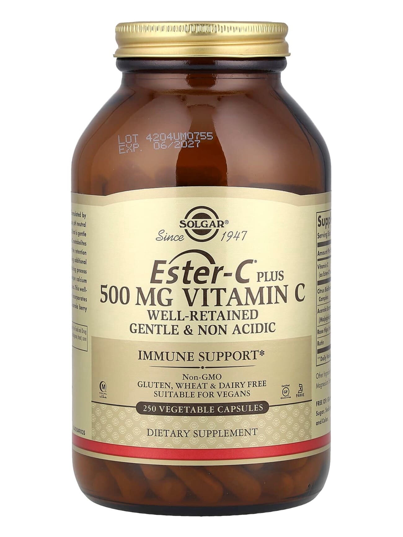 Solgar Ester-C Plus 500 мг Vitamin C, Эстер-С Плюс 500 мг Витамин С 250 вегетарианских капсул