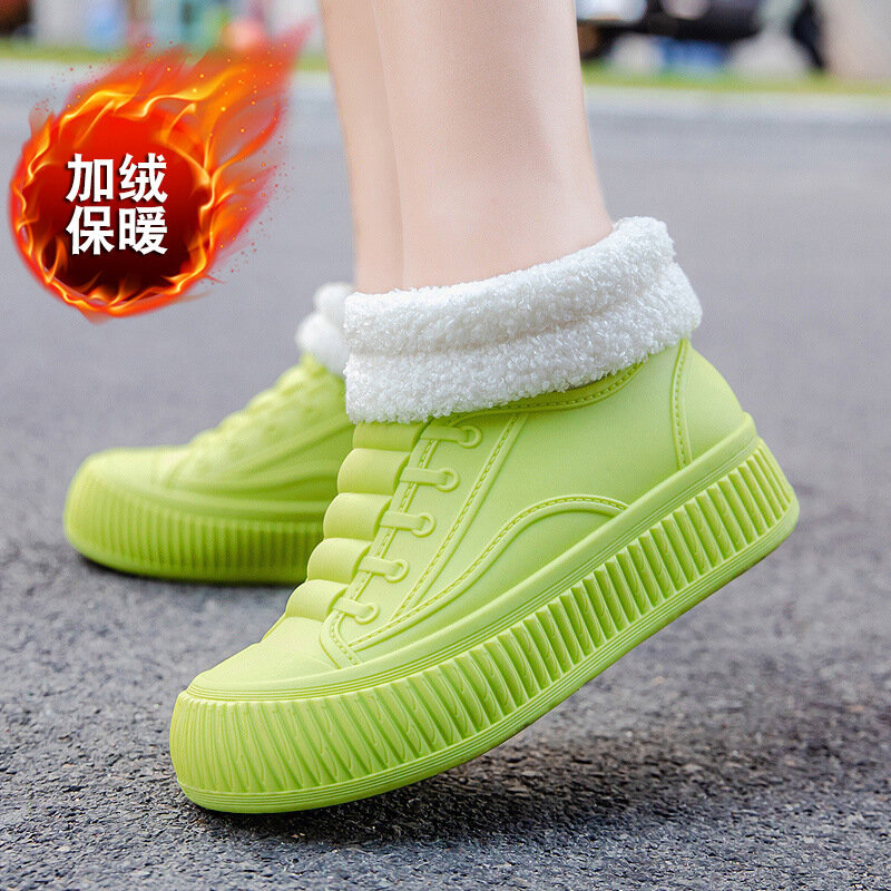 Модные женские низкие резиновые сапоги с потайным каблуком, водонепроницаемые, нескользящие сапоги для воды, короткие резиновые туфли на толстой подошве и резиновые сапоги для дождя. Размер обуви. EU:36