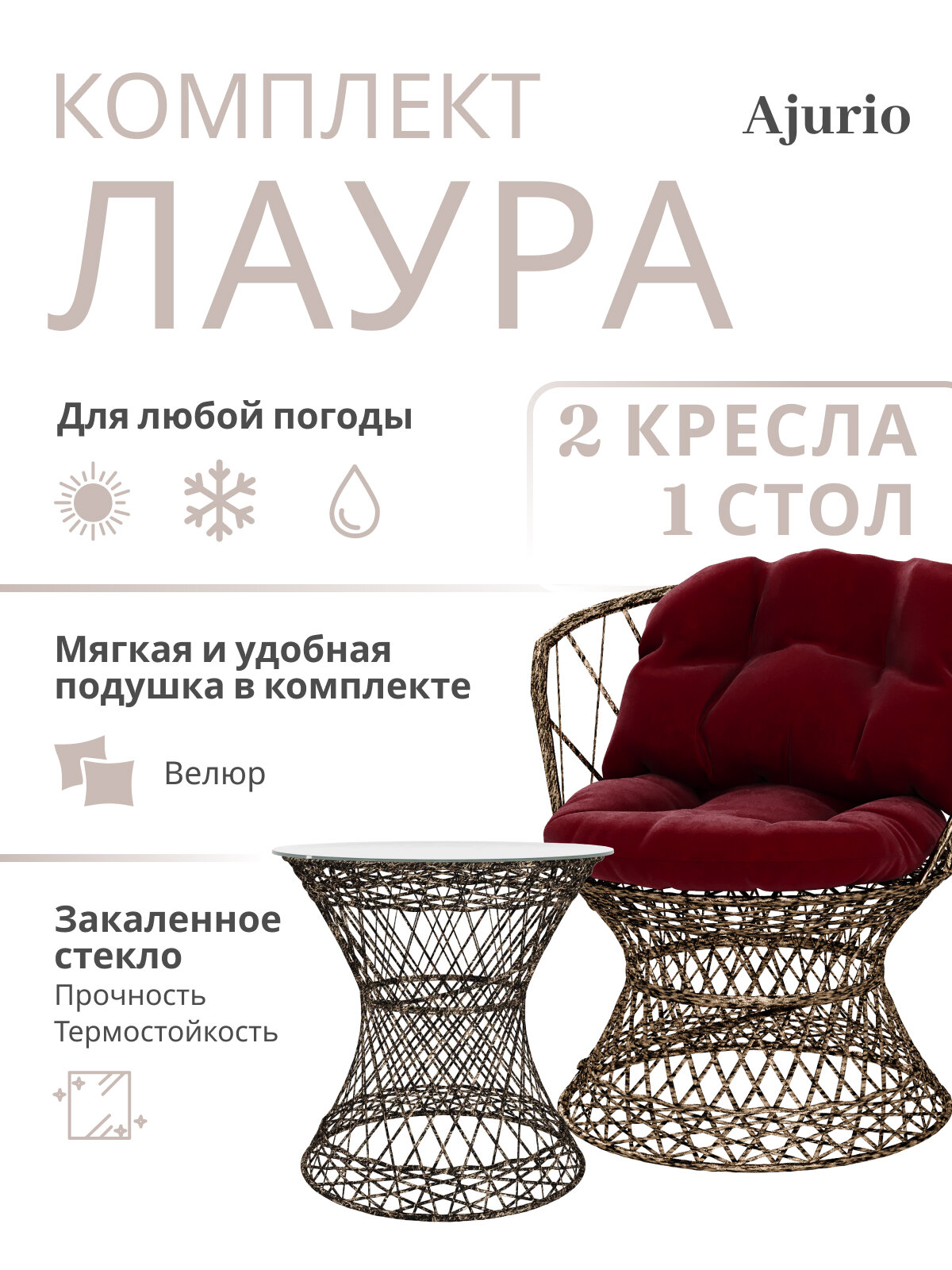 Ajurio комплект мебели из ротанга для кафе, ресторана, террасы Уличная мебель ХоРеКа: стол и кресла
