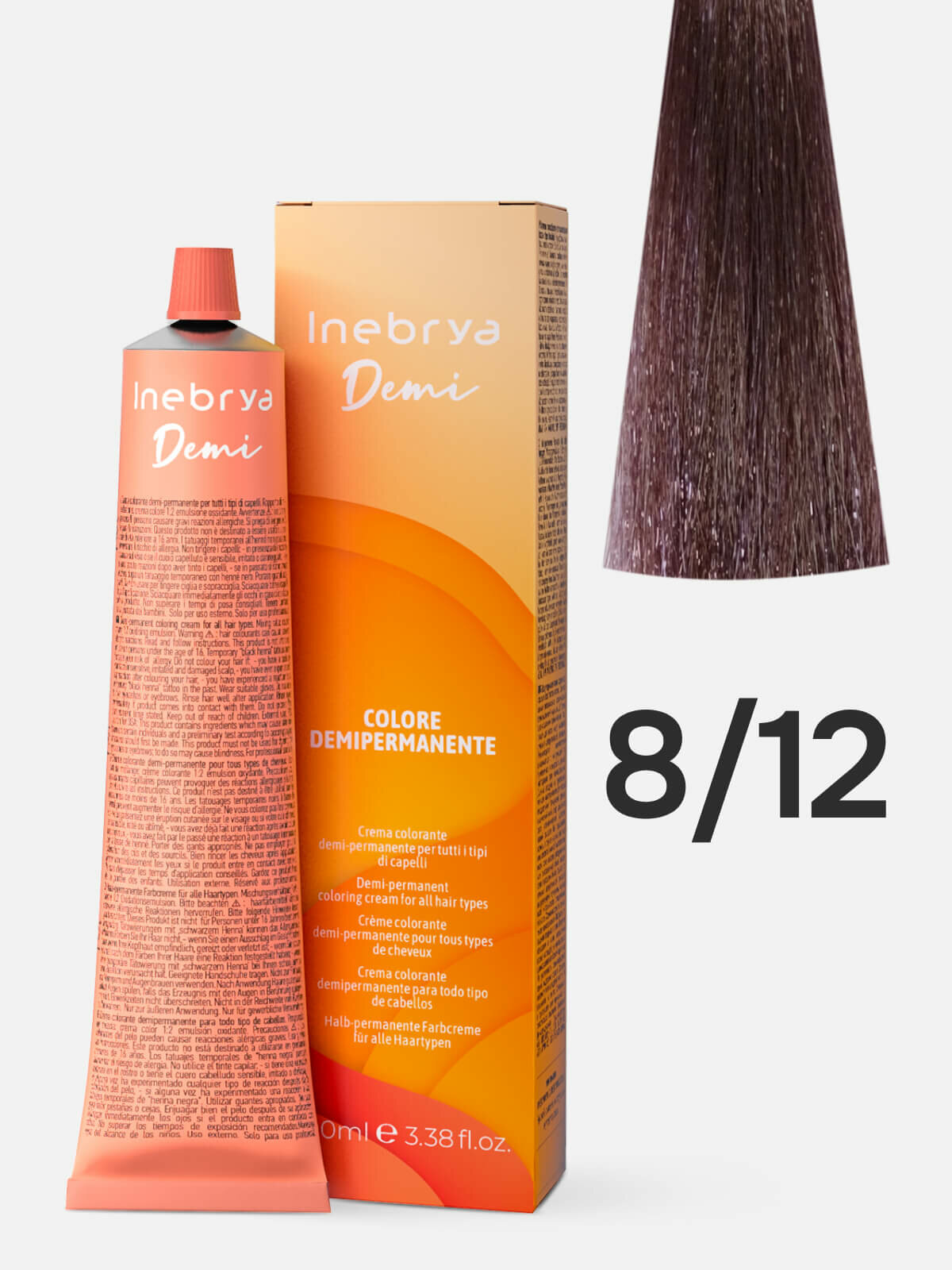 Крем - краска для тонирования волос профессиональная без аммиака Inebrya Toner Demi Permanent 8/12 Светлый русый Пепельно-фиолетовый, 100 мл