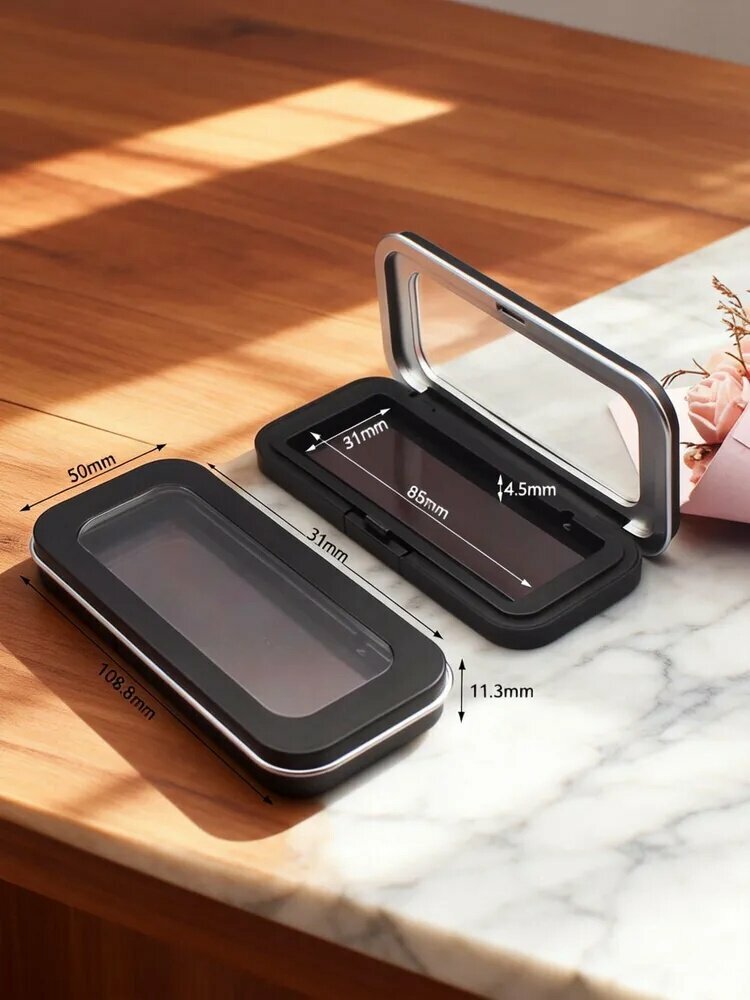 Магнитная коробка для хранения игл, булавок, пуговиц черная, прямоугольная, с защитной крышкой