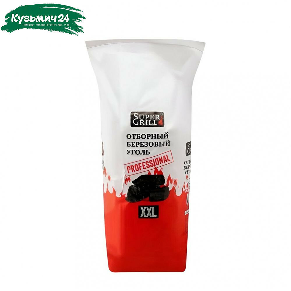 Уголь березовый SuperGrill Professional XXL Expert отборный, бумажный пакет, 8 кг
