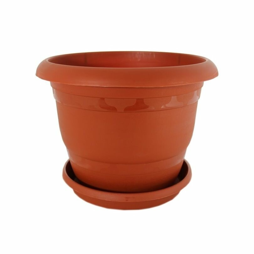 Кашпо для цветов Ангора пластиковое "Toprak", 8.5 л, диаметр верха 295 мм, высота 250 мм, с поддоном, терракот А5240тр