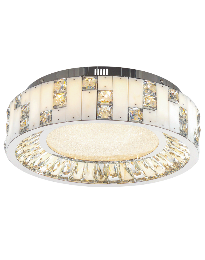 Люстра хрустальная потолочная светодиодная 84 Вт круглая хром с декором из камня - мрамор