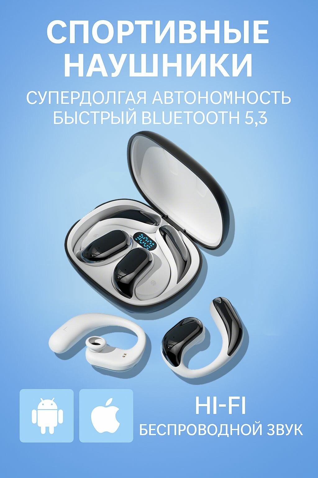 Наушники беспроводные для телефона спортивные с микрофоном андроид, айфон