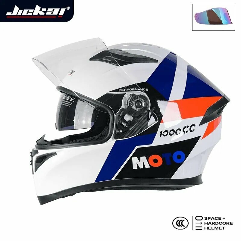JIEKAI Мотошлем, цвет: белый, синий, размер: M