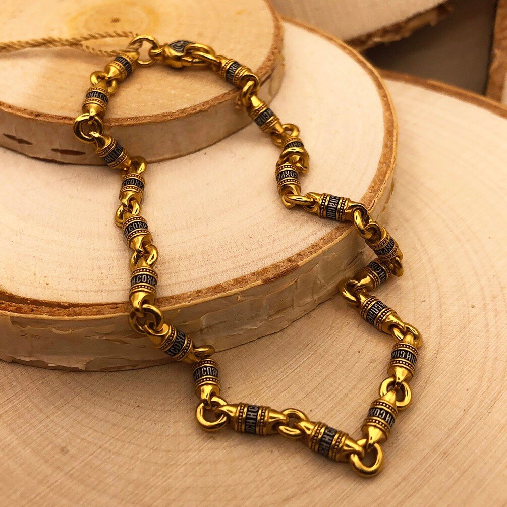 Браслет-цепочка, серебро, 925 проба, чернение, золочение