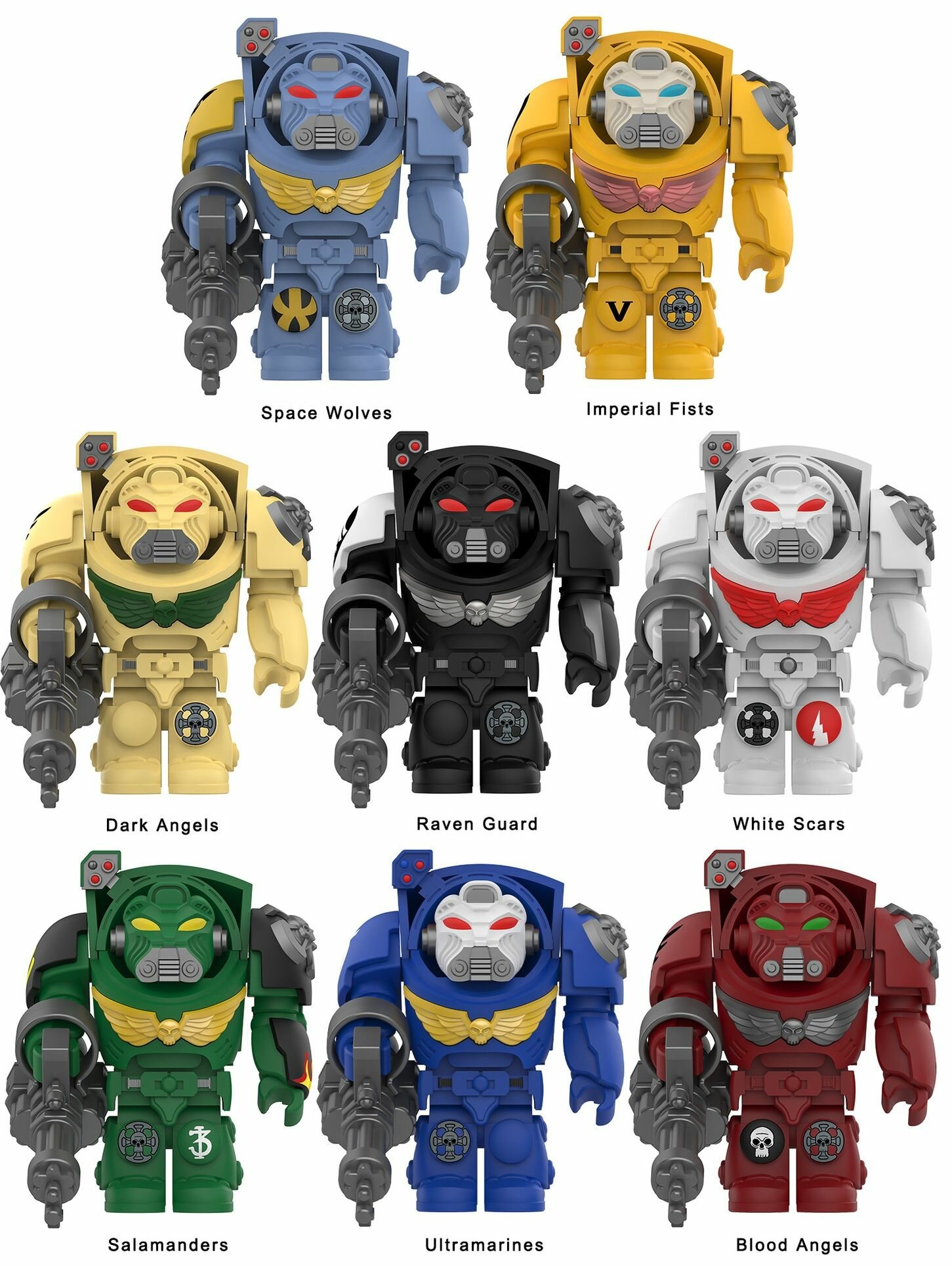 Набор минифигурок Вархаммер 40к Космодесант / Warhammer 40k Space marine с оружием совместимы с конструкторами лего 8шт (4.5см, пакет)