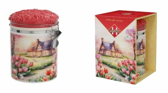 Чай HILLTOP "Подарок Цейлона" чайница с клипсой "Романтическое утро" - крупнолистовой цейлонский черный /керамика/ 80г