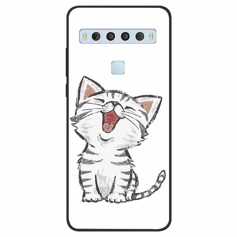 Чехол для TCL 10 Lite, белый, силикон, кот
