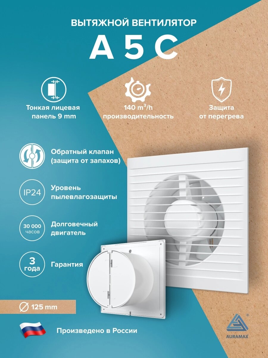 Вентилятор накладной A D125 обр. клапан AURAMAX