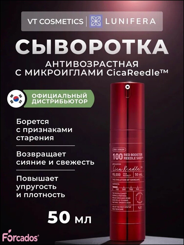 Сыворотка для лица с микроиглами антиоксидантная Red Booster Reedle Shot 100, 50 мл / Корея эссенция антивозрастная против морщин со спикулами Lunifera