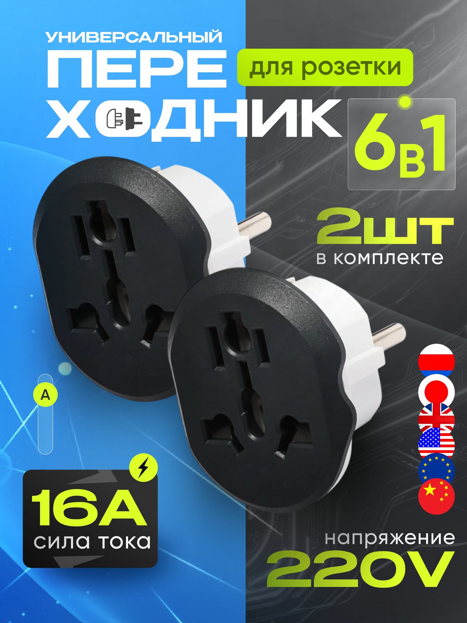 Переходник с китайской вилки 2 ШТ, сетевой евро переходник, универсальный адаптер на евровилку с заземлением для подключения устройств со штекером UK/US/CN