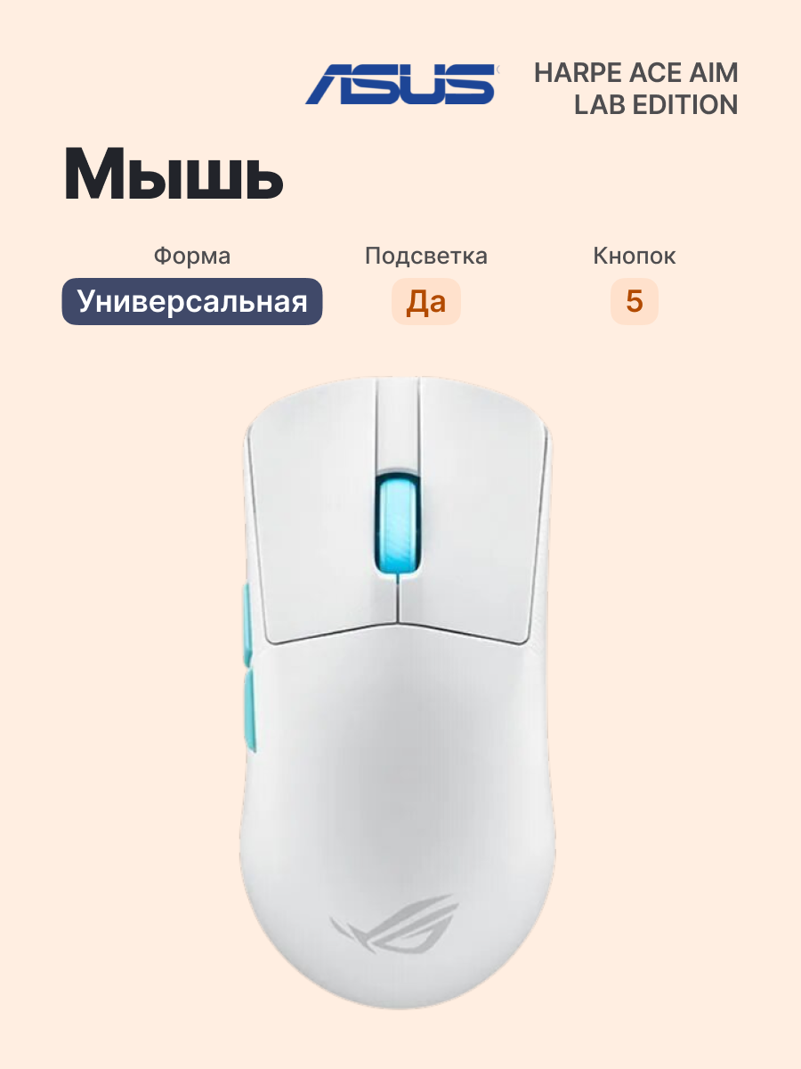 Мышь игровая ASUS P713 ROG Harpe ACE AIM LAB Edition White (90MP02W0-BMUA10)