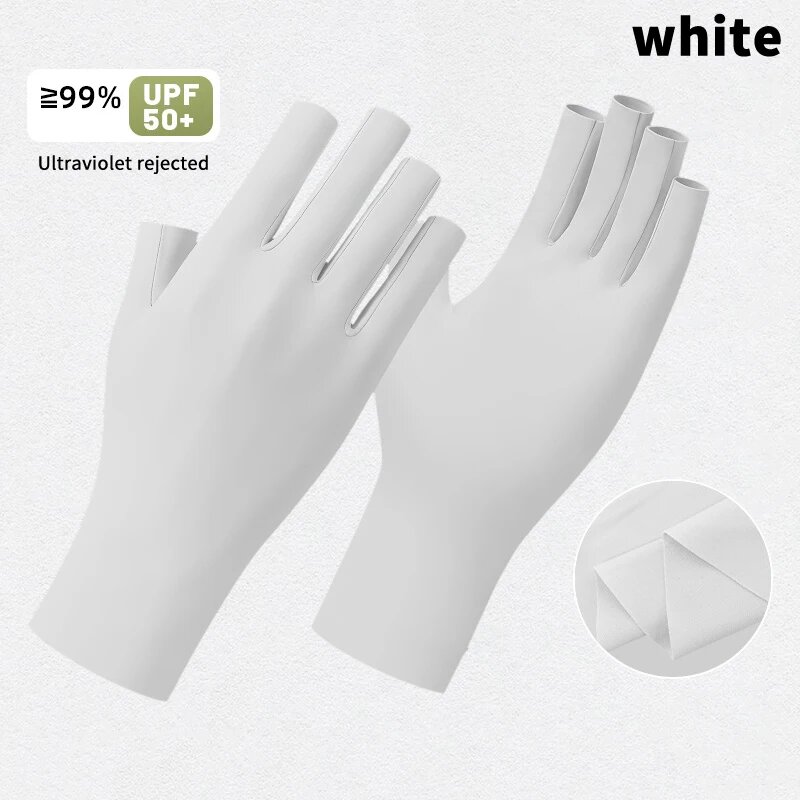 Белые анти-УФ перчатки для маникюра, UPF 50+