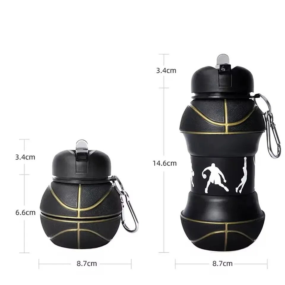 Складная Силиконовая Бутылка Для Воды Для Занятий Спортом И Активного 550ml, Basketball bottle 2