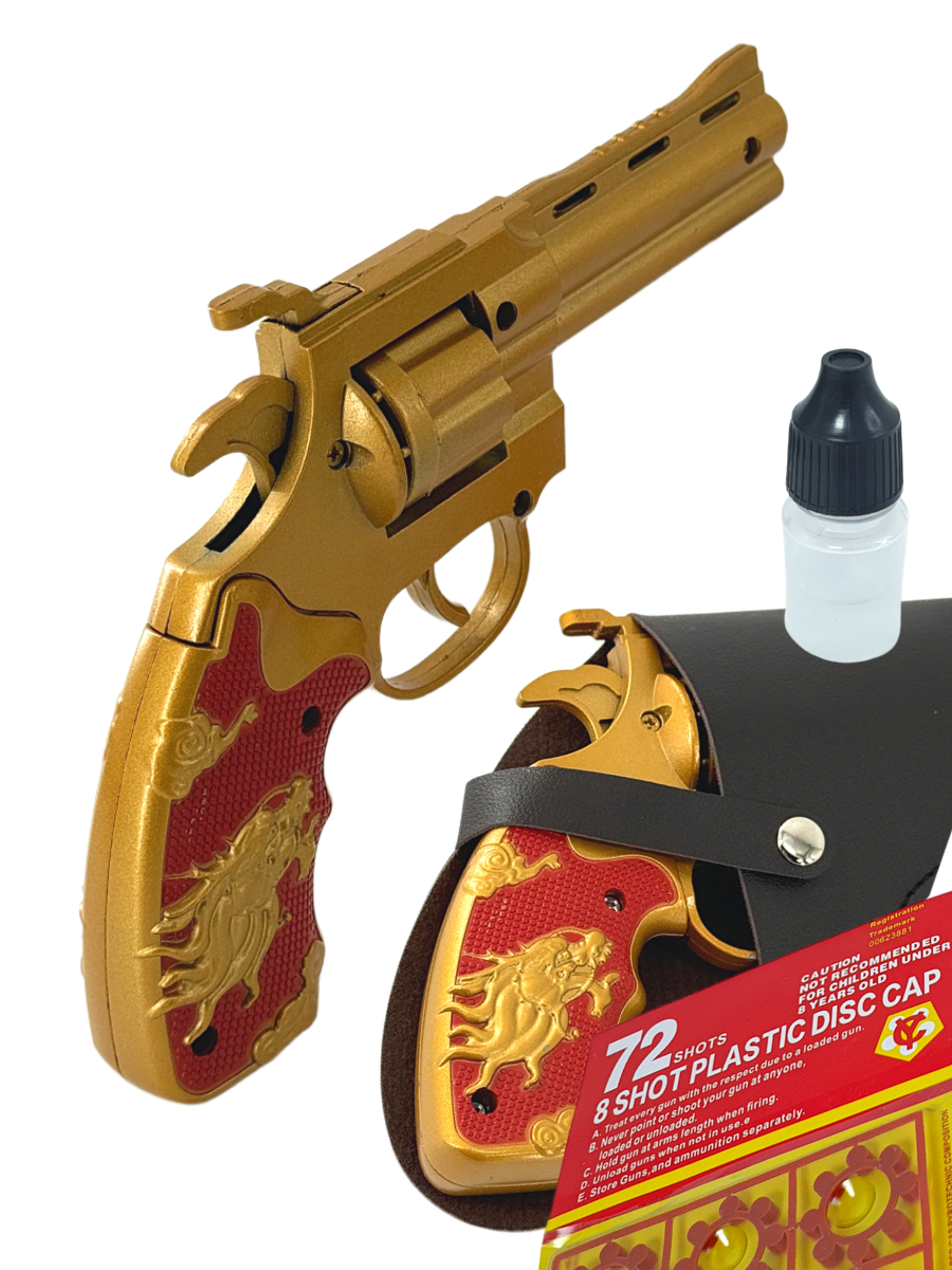 Пистолет металлический с кобурой, пугач 72 пистона в комплекте, "Красный дракон"