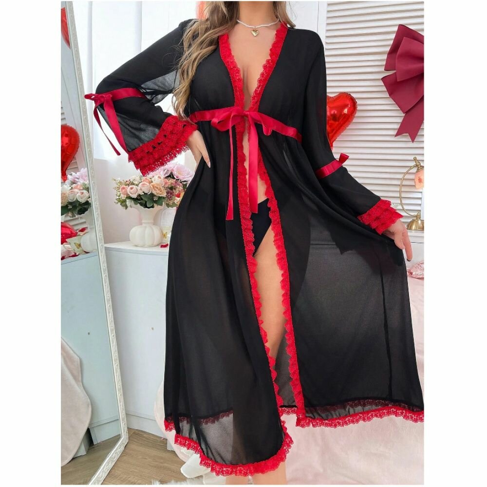 Сексуальная ночная сорочка из сетчатого кружева с бесплатными чулками.