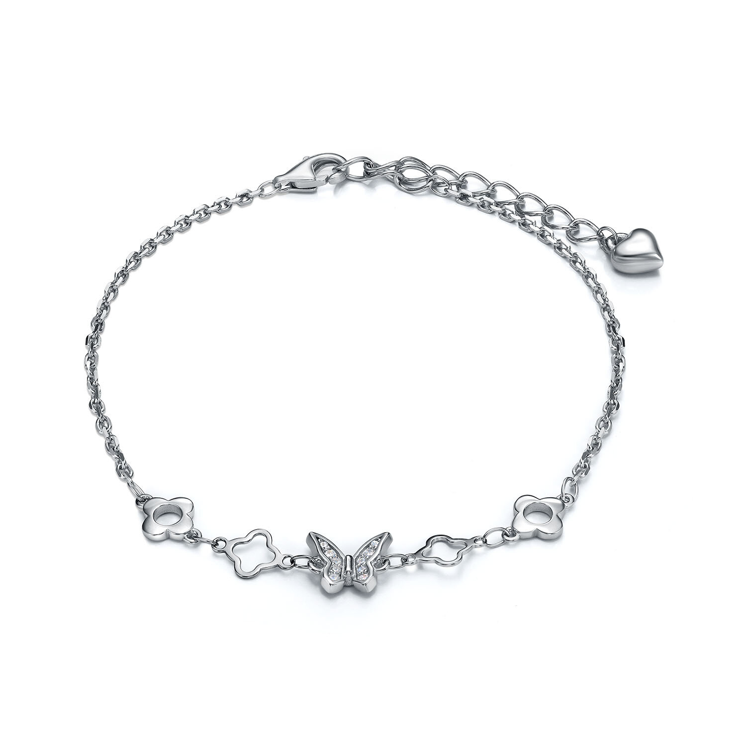 Браслет-цепочка, серебро, 925 проба, родирование, фианит