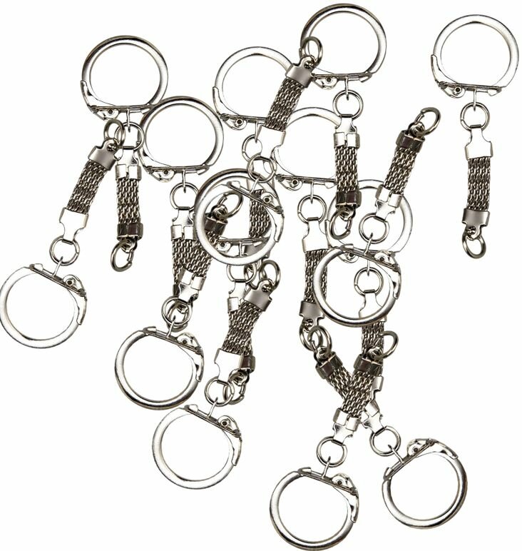 Основа для брелока с карабином металлическим, кольцо с плоской цепочкой для брелка, фурнитура для создания брелков, заготовки для брелоков, набор 15 штук, цвет серебрянный