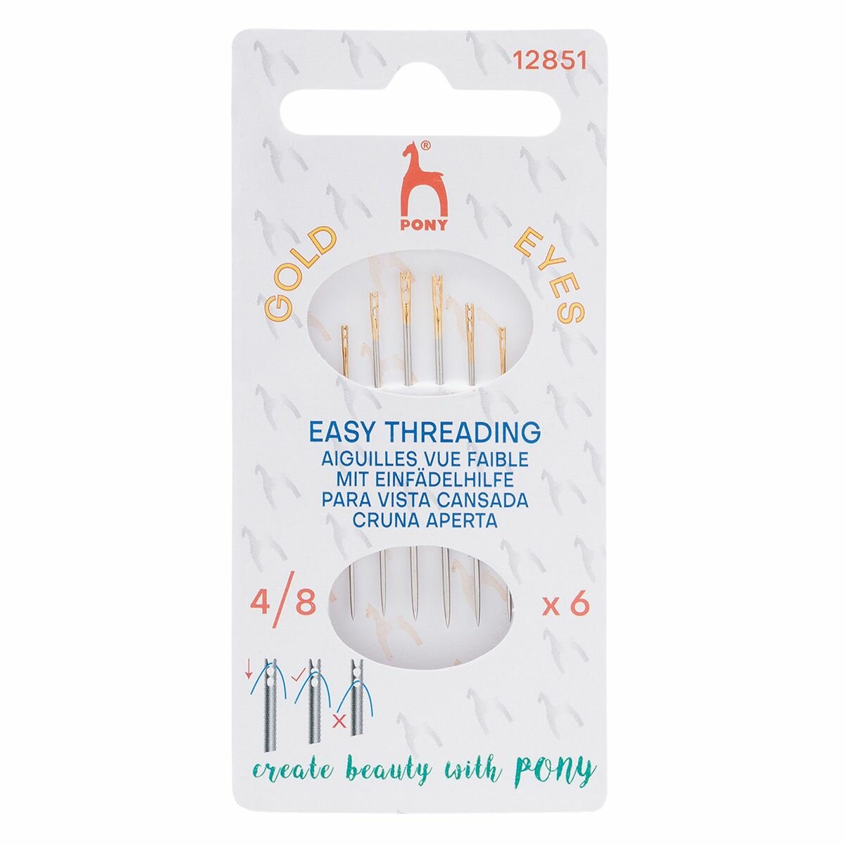 Иглы ручные с упрощенным вдеванием №4-8, 6шт, PONY