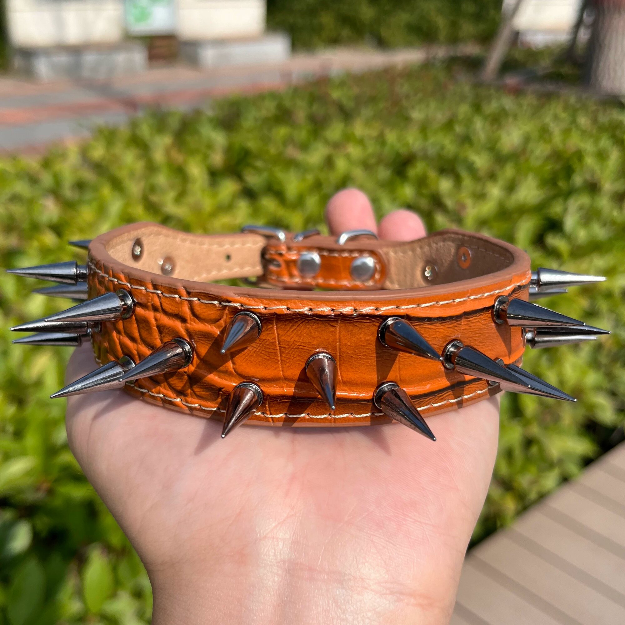 Ошейник для маленьких собак и кошек с защитой от укусов, с металлическими шипами и заклепками. Светло-коричневый