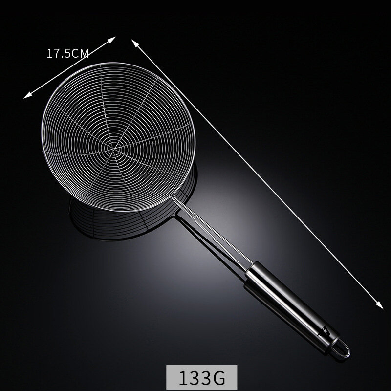 Скиммер из нержавеющей стали 304 с шлифованной длинной ручкой, усиленный и утолщенный, подходит для приготовления блюд в горячей кастрюле, жарки и извлечения лапши.