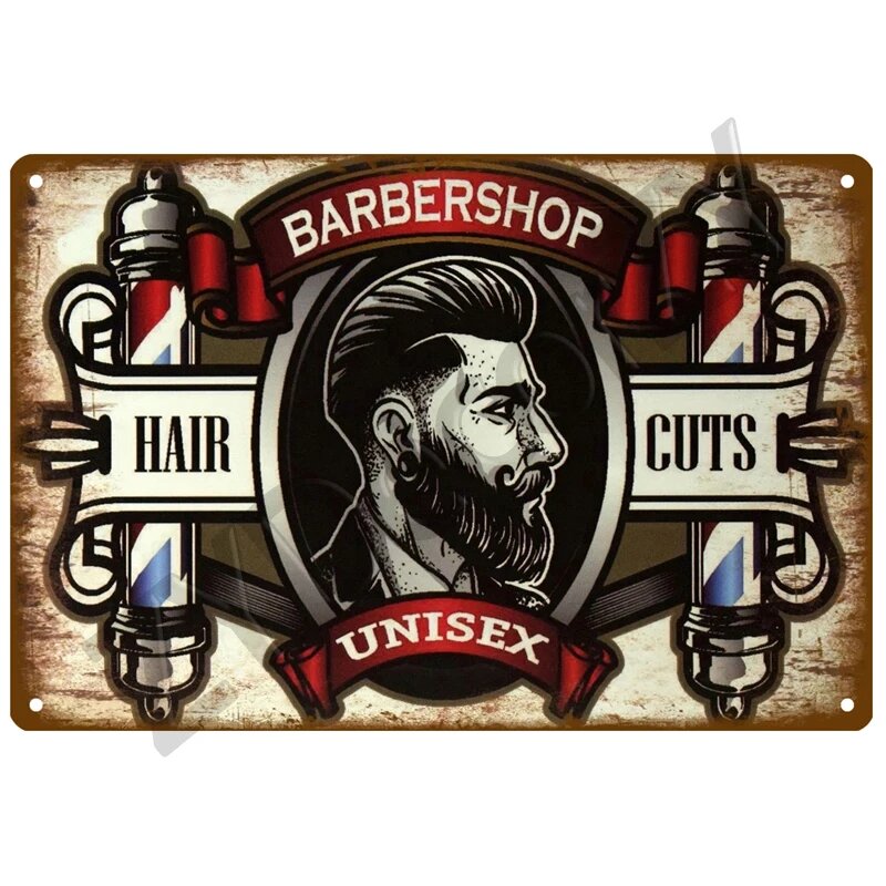 Ретро вывеска "Barbershop Unisex" Черный YHMO30007