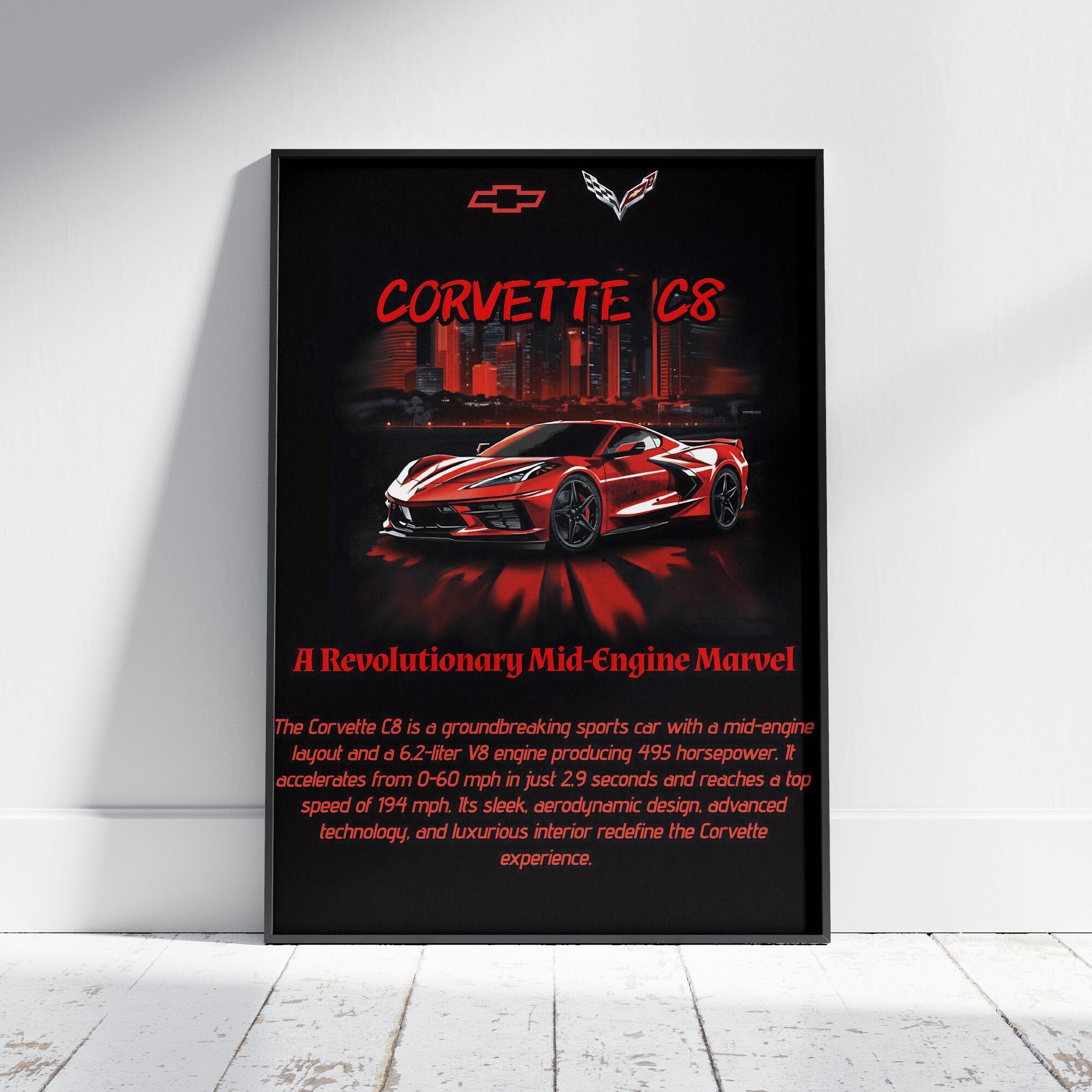 Плакат на стену для интерьера Спорткар (Chevrolet Corvette 10) - Постер по спортивным гоночным машинам автомобилям формата А4 (21x30 см)