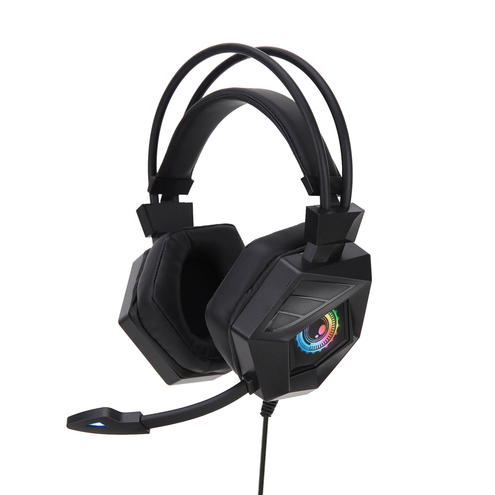 Гарнитура проводная G15MV RGB свет наушники с разъемом 3.5mm и микрофоном регулировка громкости ушные шумоподавляющие для геймеров игровые наушники для мобильных телефонов ноутбуков компьютеров игр планшетов черный диаметр звуковой катушки 40mm длина