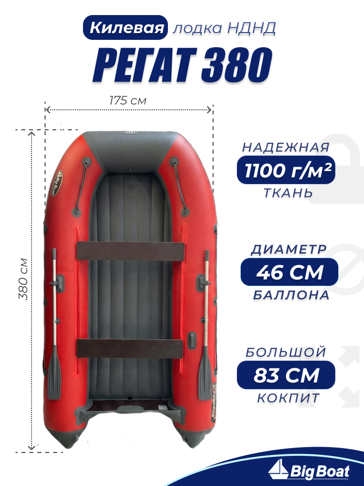 Надувная, под мотор, килевая лодка из ПВХ для рыбалки Regat (Регат) 380 НДНД