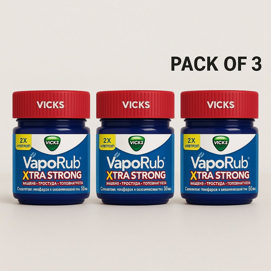 Vicks VapoRub Xtra Strong Бальзам 50 мл Упаковка 3 шт Усиленный эффект Облегчает дыхание и мышечное напряжение