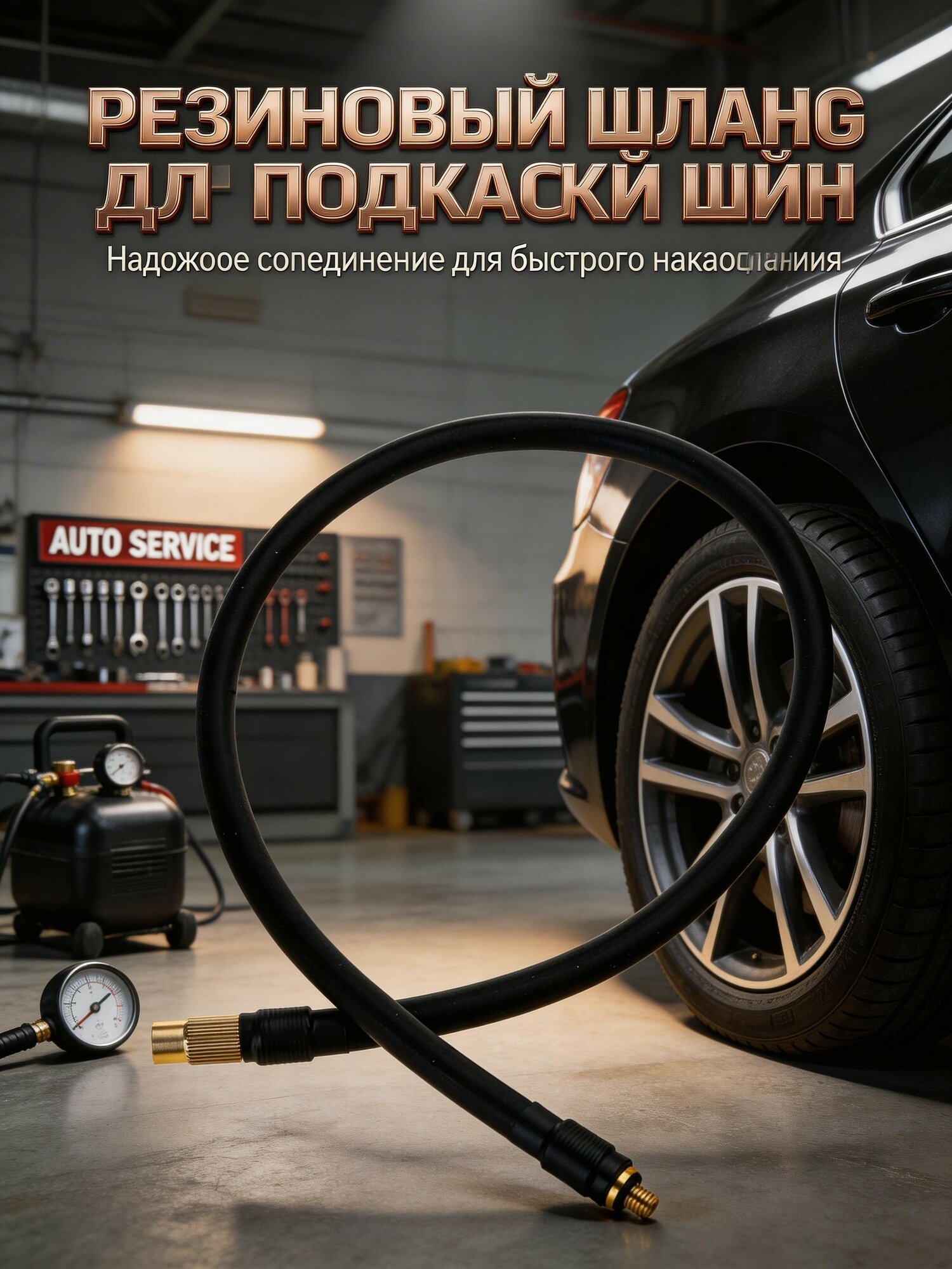 Резиновый шланг для накачки автомобильных шин, устойчивый к давлению с медным фитингом и резьбовым соединением для подключения компрессора