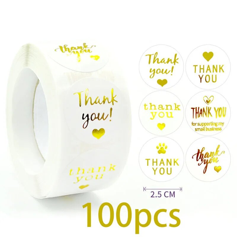 Наклейки "Thank You" 2.5 см, 100 шт, Цвет: a2-100pcs