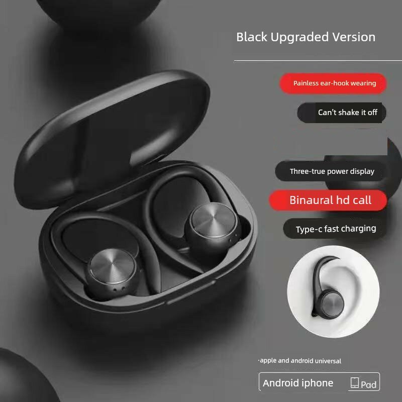 Беспроводные наушники Bluetooth с улучшенным антиошибочным сенсором кнопок, черный, спортивные для бега, длительное