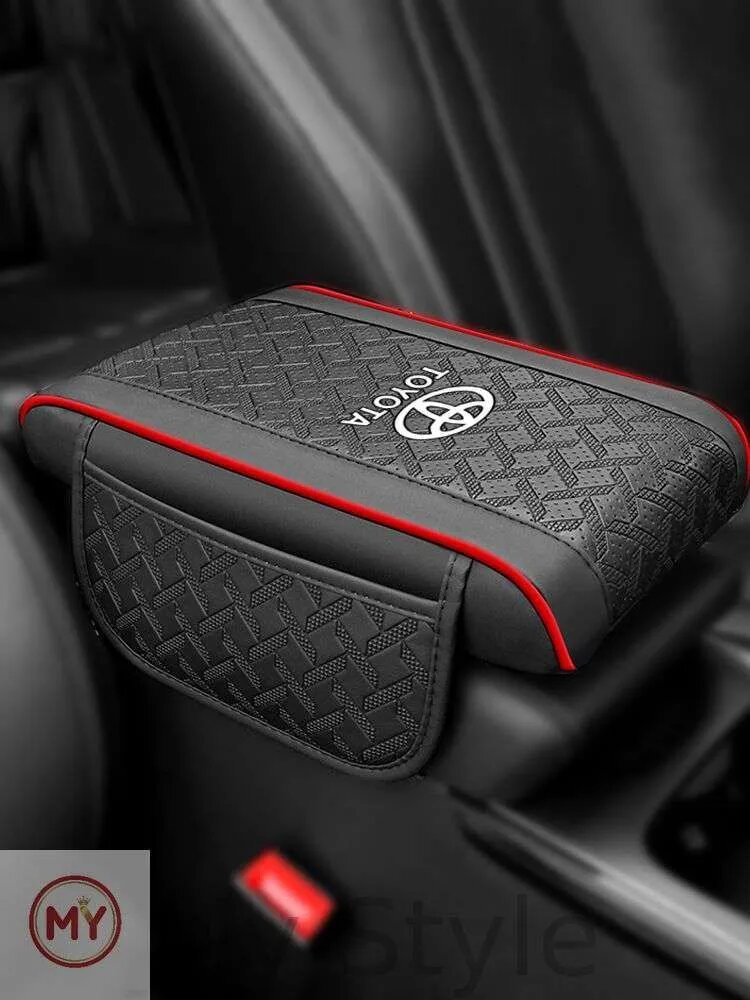 Автомобильный подлокотник Toyota, черный и красный цвет, кожаный, 31x18x5 см
